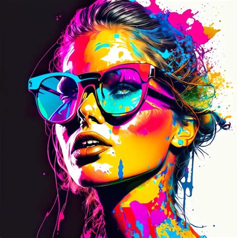 Premium Ai Image Woman With Sunglasses In Pop Art And Ink Splash
