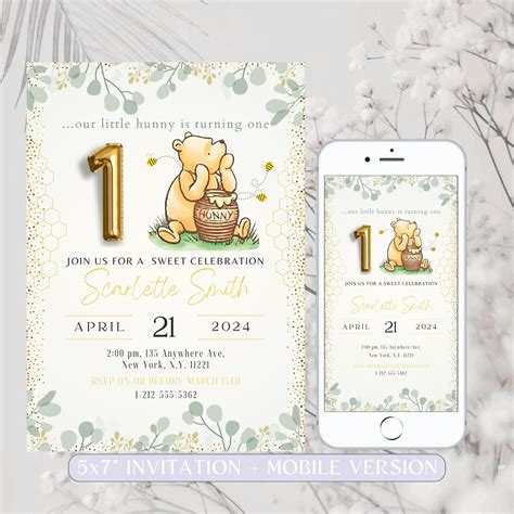 Editable Winnie The Pooh Birthday Invitation Winnie Pooh Invitation