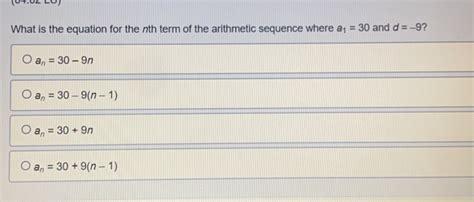 solved what is the equation for the nth term of the arithmetic