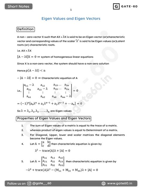 Eigen Values Gate60 Short Notes 1 Pdf Eigenvalues And Eigenvectors Equations