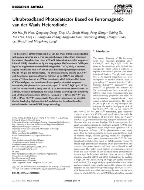 Ultrabroadband Photodetector Based On Ferromagnetic Van Der Waals Heterodiode Request Pdf