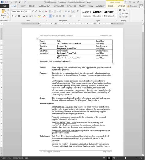 Fsms Supplier Evaluation Procedure