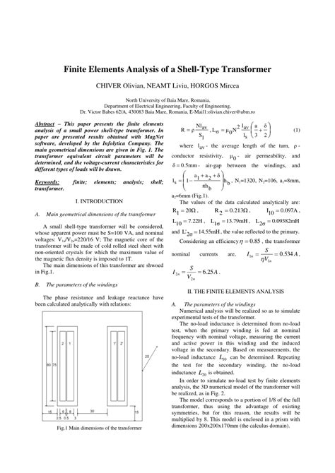 Pdf Finite Elements Analysis Of A Shell Type Transformer