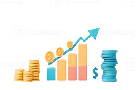 A Colorful Representation Of Financial Growth Featuring Stacked Coins Bar Graphs And A Rising