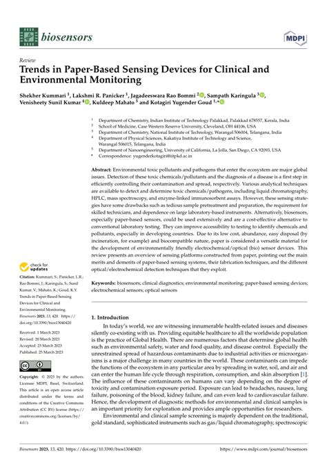 PDF Trends In Paper Based Sensing Devices For Clinical And Environmental Monitoring