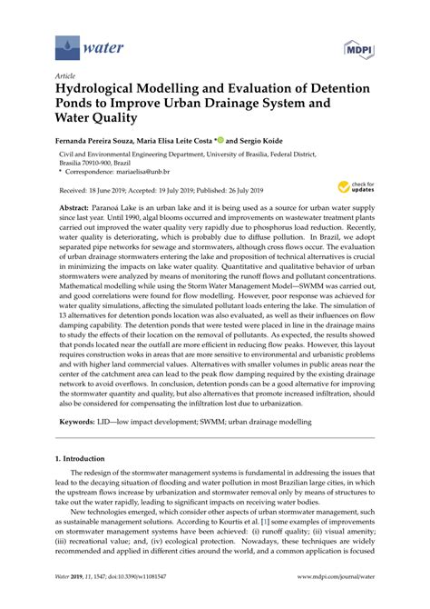 Pdf Hydrological Modelling And Evaluation Of Detention Ponds To Improve Urban Drainage System