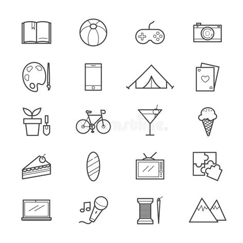 Hobbies And Activities Icons Line Stock Vector Illustration Of