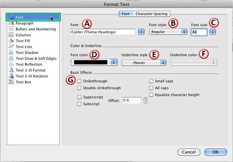 font dialog box in powerpoint 2011 for mac