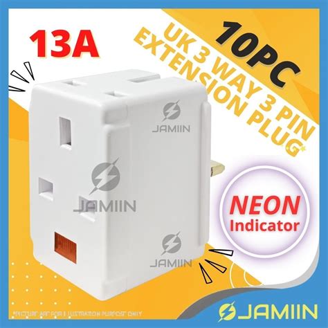10pcs Me 13a 3 Pin Plug 3 Way Adapter Extension Plug 3 Pin Multi Plug