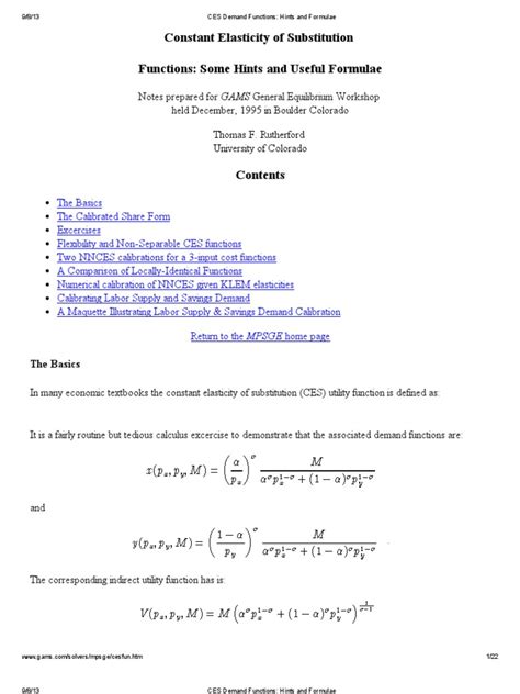 Ces Demand Functions Hints And Formulae Pdf Demand Demand Curve