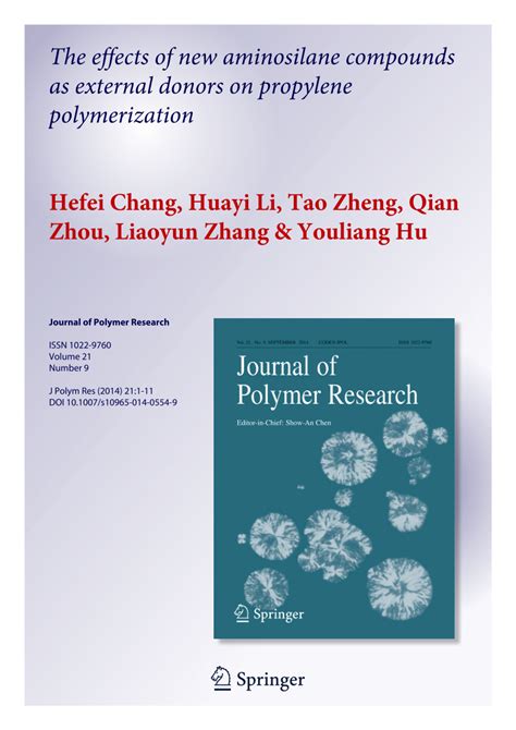 Pdf The Effects Of New Aminosilane Compounds As External Donors On Propylene Polymerization