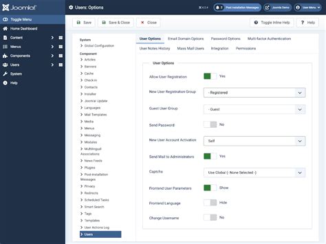 User Registration Joomla Documentation