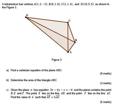 A Tetrahedron Has Vertices A1 2 2 B0 1 0 C2 1 4 And D10 5 5 As Shown In The