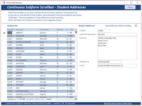 Continuous Subform Selection Using The Vertical Scrollbar
