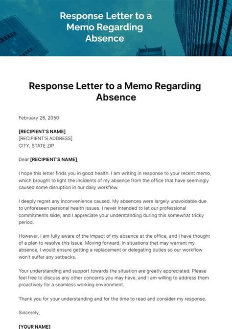 Free Response Letter To A Memo Regarding Absence Template To Edit Online