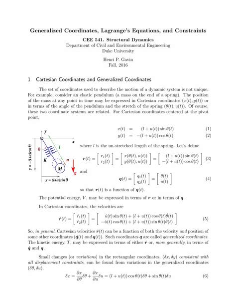Pdf Generalized Coordinates Lagranges Equations And … Dokumen Tips