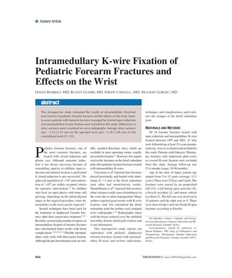 Pdf Intramedullary K Wire Fixation Of Pediatric Forearm Fractures And Effects On The Wrist