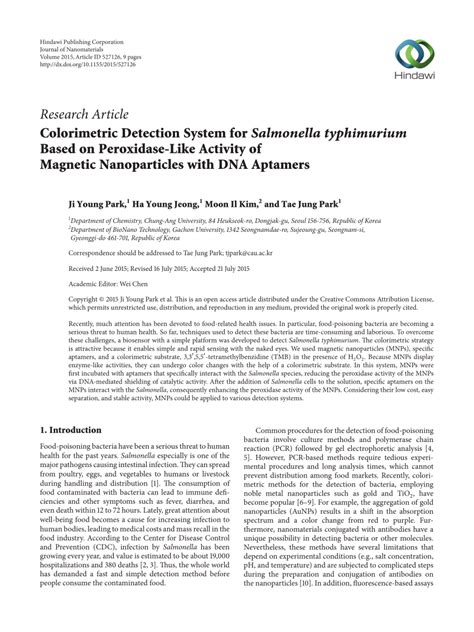 Pdf Colorimetric Detection System For Salmonella Typhimurium Based On Peroxidase Like Activity