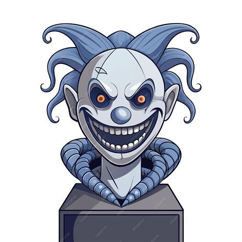 A Sinister Clown Head With Blue Hair And Sharp Teeth Designed For A