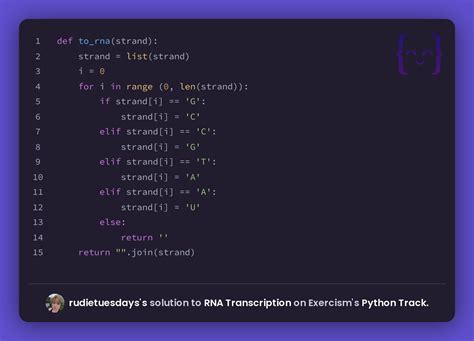 rudietuesdays s solution for rna transcription in python on exercism