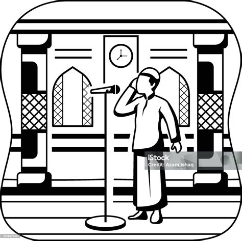 사람은 Adhan 벡터 아이콘 디자인 라마잔과 이드 알 피트르 기호 이슬람과 무슬림 금식 기호 아랍 휴일 축하 스톡 일러스트 Muezzin 공공 기도 개념에 대한 부름을