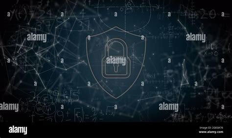 Security Padlock Icon And Network Of Connections Against Mathematical