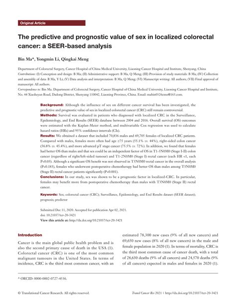 Pdf The Predictive And Prognostic Value Of Sex In Localized