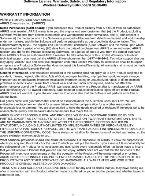 Arris Sbg Port Docsis Gateway User Manual Safety And Regulatory Information