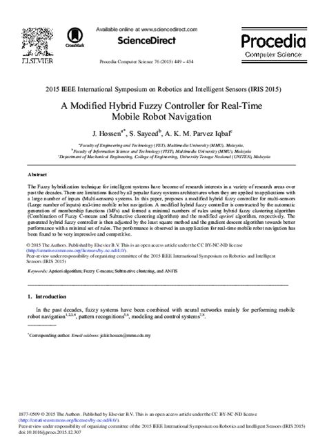 Pdf A Modified Hybrid Fuzzy Controller For Real Time Mobile Robot
