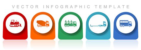 운송 아이콘 세트 웹 디자인 및 모바일 응용 프로그램을위한 불도저 콘크리트 믹서 트럭 및 배달과 같은 평면 디자인 기타 다채로운 아이콘 Eps 10의 인포 그래픽 벡터