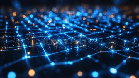 Abstract Blue Digital Grid With Glowing Connections Representing Advanced Technology Stock