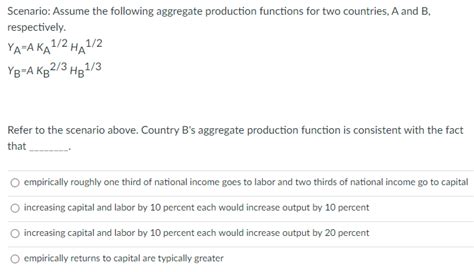 Solved Scenario Assume The Following Aggregate Production