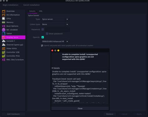 no spice support on qemu unsupported software aur and other garuda