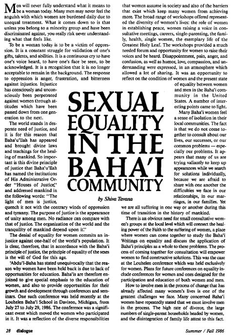 Sexual Equality In The Bah Community