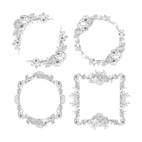 손으로 그린 꽃 프레임 배경 프리미엄 벡터