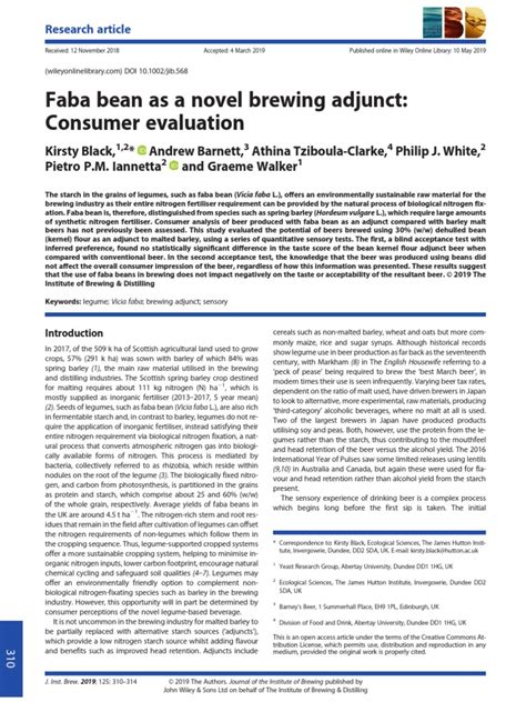 J Institute Brewing 2019 Black Faba Bean As A Novel Brewing Adjunct Consumer Evaluation