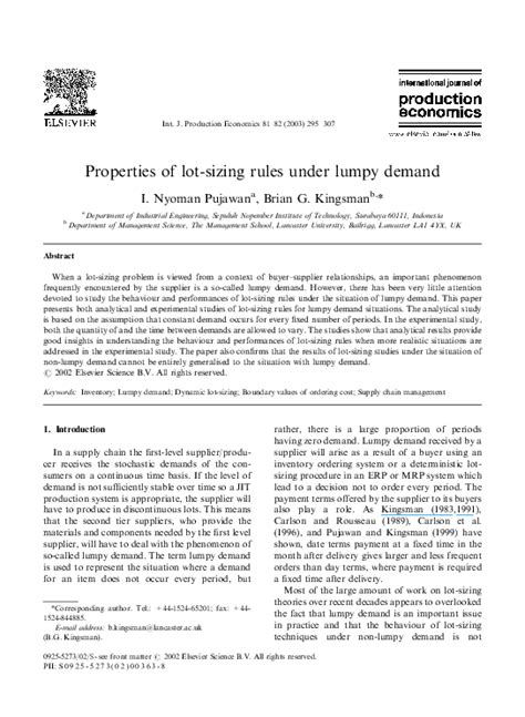 Pdf Properties Of Lot Sizing Rules Under Lumpy Demand