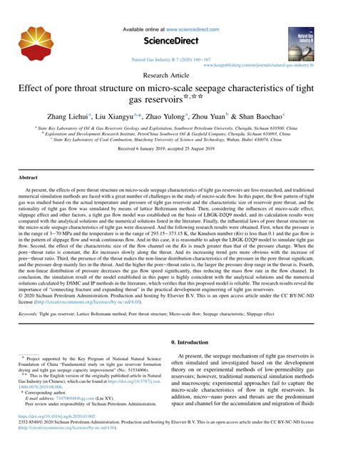 Pdf Effect Of Pore Throat Structure On Micro Scale Seepage Characteristics Of Tight Gas Reservoirs