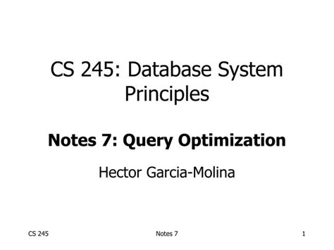 Ppt Cs 245 Database System Principles Notes 7 Query Optimization