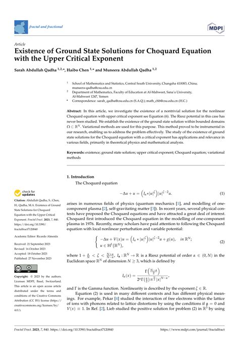 Pdf Existence Of Ground State Solutions For Choquard Equation With