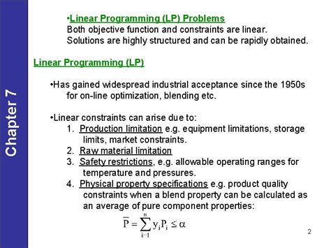 Chapter 7 Linear Programming 1 Linear Programming Lp