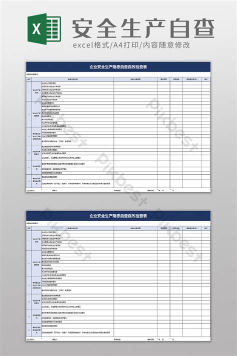 เทมเพลต Excel รายการตรวจสอบความปลอดภัย การผลิต อันตรายที่ซ่อนอยู่ การ