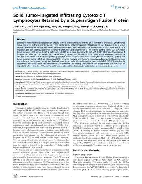 Pdf Solid Tumor Targeted Infiltrating Cytotoxic T Lymphocytes Retained By A Superantigen