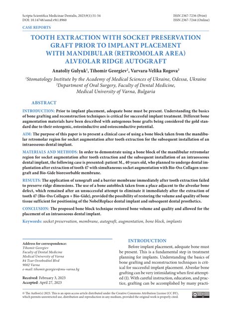 Pdf Tooth Extraction With Socket Preservation Graft Prior To Implant