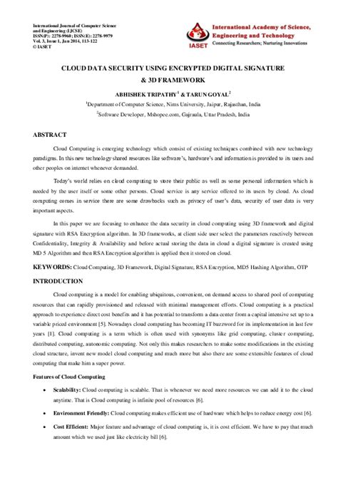 Pdf Cloud Data Security Using Encrypted Digital Signature And 3d Framework