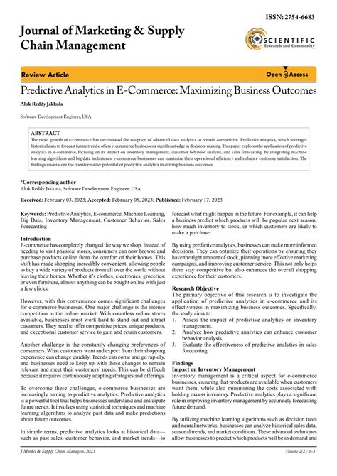 Pdf Predictive Analytics In E Commerce Maximizing Business Outcomes