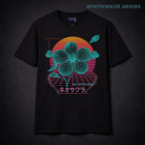 Neon Sakura Synthwave T Shirt Vaporwave Cherry Blossom Shirt Japanese
