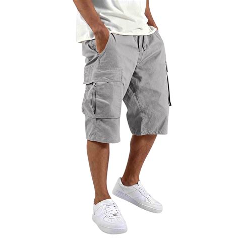 Dwelliawo Long Cargo Shorts For Men Cargo Elastic Waist 34 Pants Below