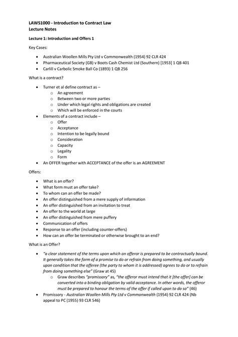 Introduction To Contract Law Lecture Notes Laws1000 Introduction To Contract Law Curtin