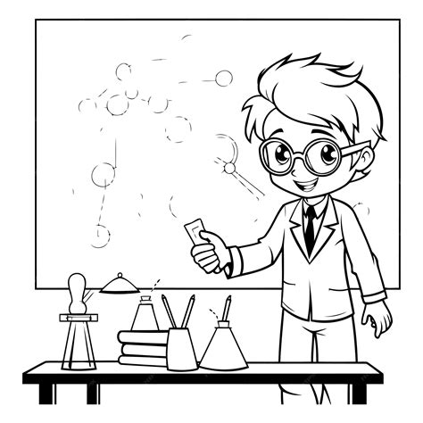 Premium Vector Black And White Cartoon Illustration Of A Scientist Or